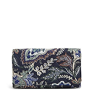 Vera Bradley Women's Cotton Trifold Clutch Wallet With RFID Protection, Java Navy Camo - Recycled Cotton, One Size