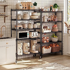 REIBII Wire Shelving Rack Garage Shelving with Wheel 5 Tier Metal Shelving Unit 1750LBS Adjustable Wire Shelf for Garage Storage Shelves Rolling Heavy Duty Shelving Metal Shelves for Storage Pantry