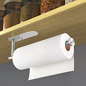 HUFEEOH Adhesive Paper Towel Holder Under Cabinet Wall Mount for Kitchen Paper Towel, Stainless Steel Paper Towel Roll Rack for Bathroom Towel (13inch, Silver)
