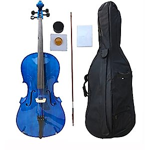 Vetimobato Acoustic Cello 4/4 Full Size Hand Made Professional Sound Nice Spruce Wood Top Maple Back Side Wood Ebony Wood Finger Board and Cello Pegs Steel Strings Cello with Bag & Bow (blue)