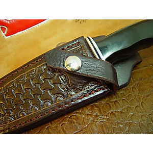 Buck 119 Custom Left Hand Knife Sheath, Genuine Buffalo Hide Leather Knife Holder, Dark Brown