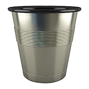nu steel Round Metal Small 2.5 Gallon Recycle Trash Can Wastebasket, Garbage Container Bin for Bathrooms, Kitchen, Bedroom, Home Office - Durable Stainless Steel - Silver Outside Black Inside