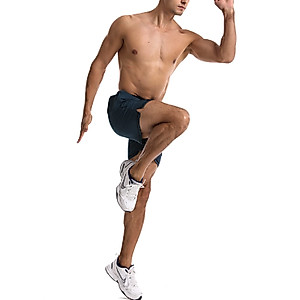 Surenow Men's Workout Running Shorts Quick Dry Athletic Shorts 5" Lightweight Active Gym Shorts with Zipper Pockets Navy Blue