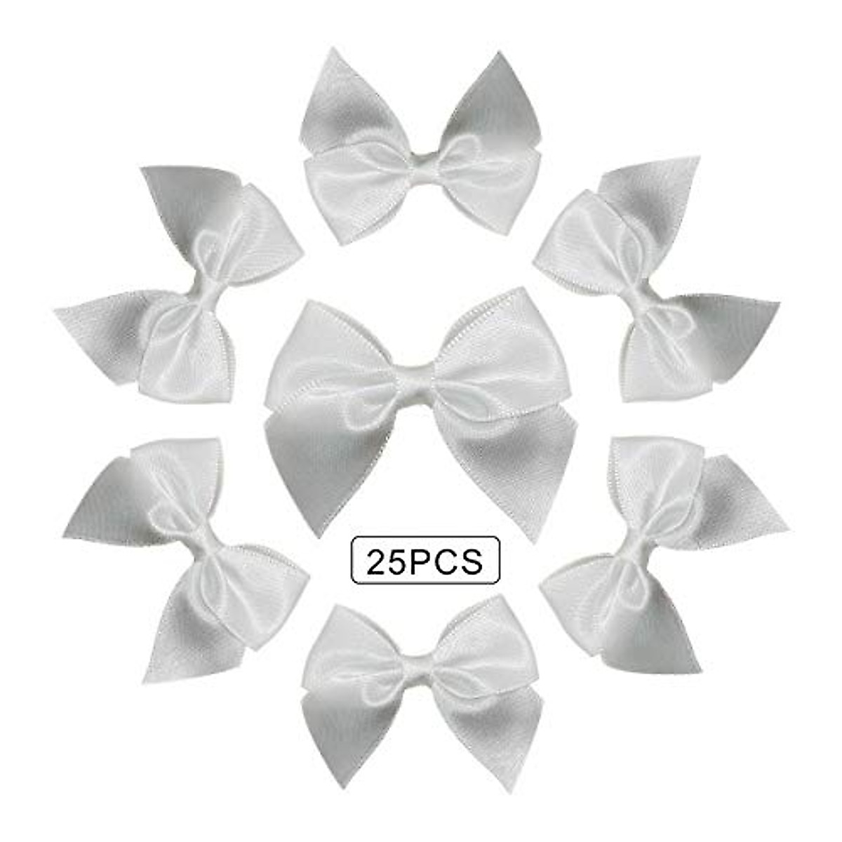 Briefix 25 Pieces Mini Satin Ribbon Bows with Removable Sticky Gel Pads (White)