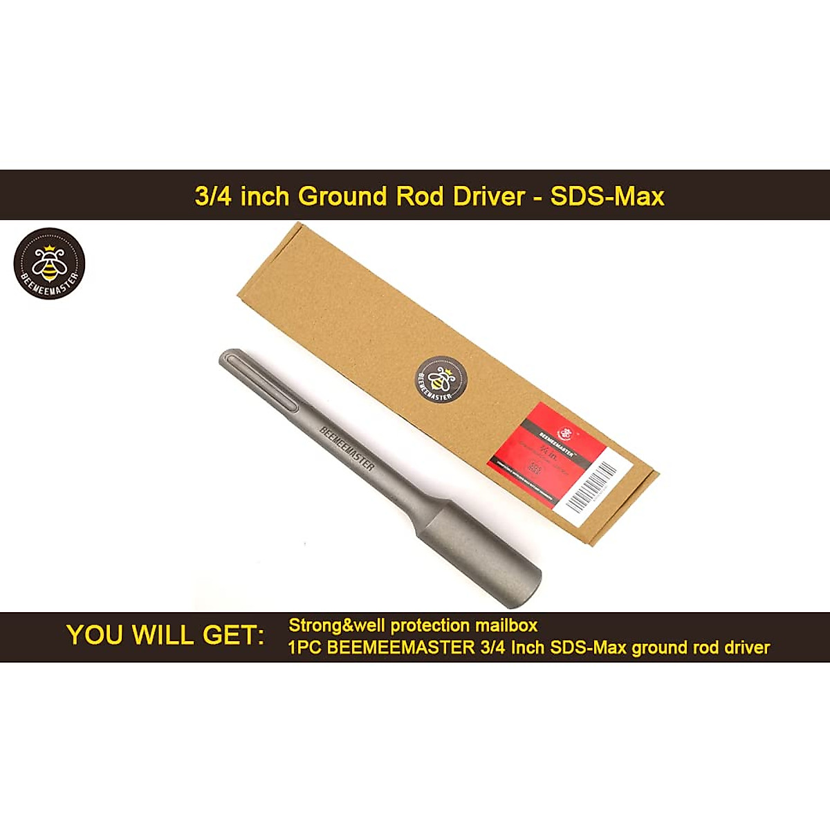 BEEMEEMASTER 3/4 Inches SDS MAX Ground Rod Driver Socket for Rotary Hammer Drill, Drive 3/4 in. Ground Rods Rebars