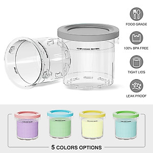 Containers Replacement for Ninja Creami Pints and Lids - 4 Pack, 16 oz cups Compatible with Ninja NC301 NC300 NC299AMZ Series Ice Cream Maker, Color Lids, BPA-Free (Blue&Pink&Green&Yellow)