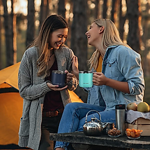 HAUSHOF 14 oz Coffee Mug, Insulated Coffee Mug with Handle, Travel Camping Cup, Portable Stainless Steel Coffee Cup, Insulated Coffee Cups with Lid, Lake Blue