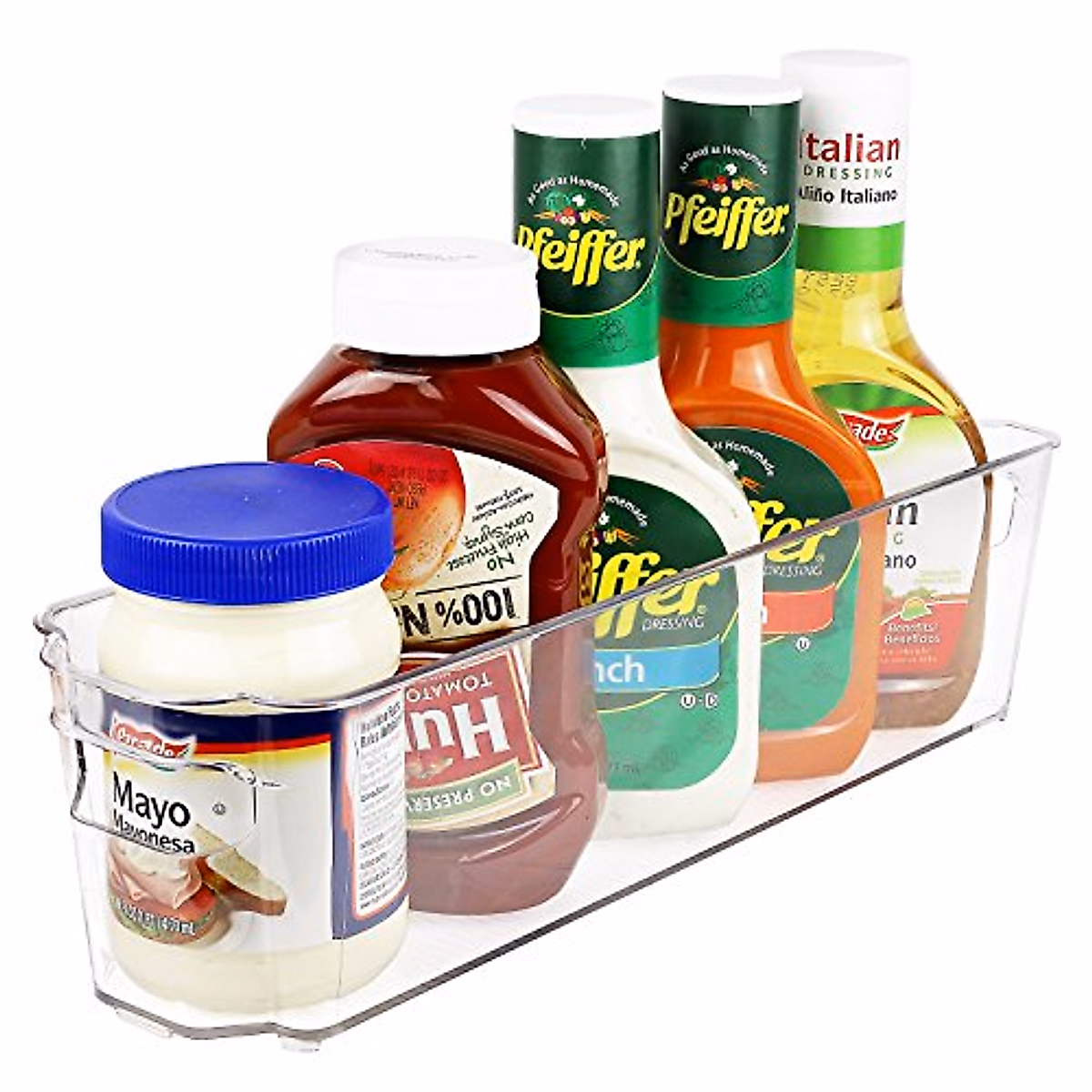 Greenco Clear Stackable Organizer Containers with Handles for Refrigerator Freezer Pantry Cabinets, Narrow Storage Bins for Kitchens, Bathrooms, and Closets, 14.5" x 3.5" x 3.75"