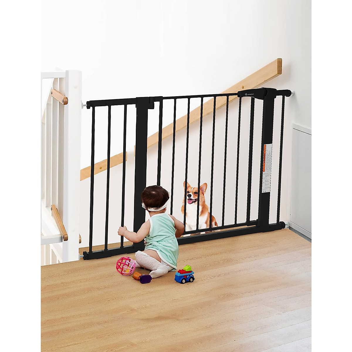 COMOMY 29.5-43.3" Safety Baby Gate Extra Wide, Auto Close Dog Gate for House Doorways Stairs, Pressure Mounted Easy Walk Through Pet Gate Child Gate, Includes 2.75" and 8.25" Extension, Black