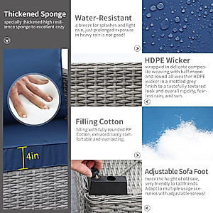 Rattaner 4 Pcs Outdoor Furniture Sets Patio Furniture Set Patio Couch Outdoor Chairs Storage Table with Anti-Slip Cushions and Waterproof Covers, Navy Blue