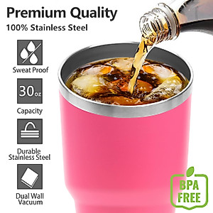 Toopify 30 oz Stainless Steel Insulated Tumbler Travel Mug with Straw Slider Lid, Cleaning Brush, Double Wall Vacuum (Hot Pink)