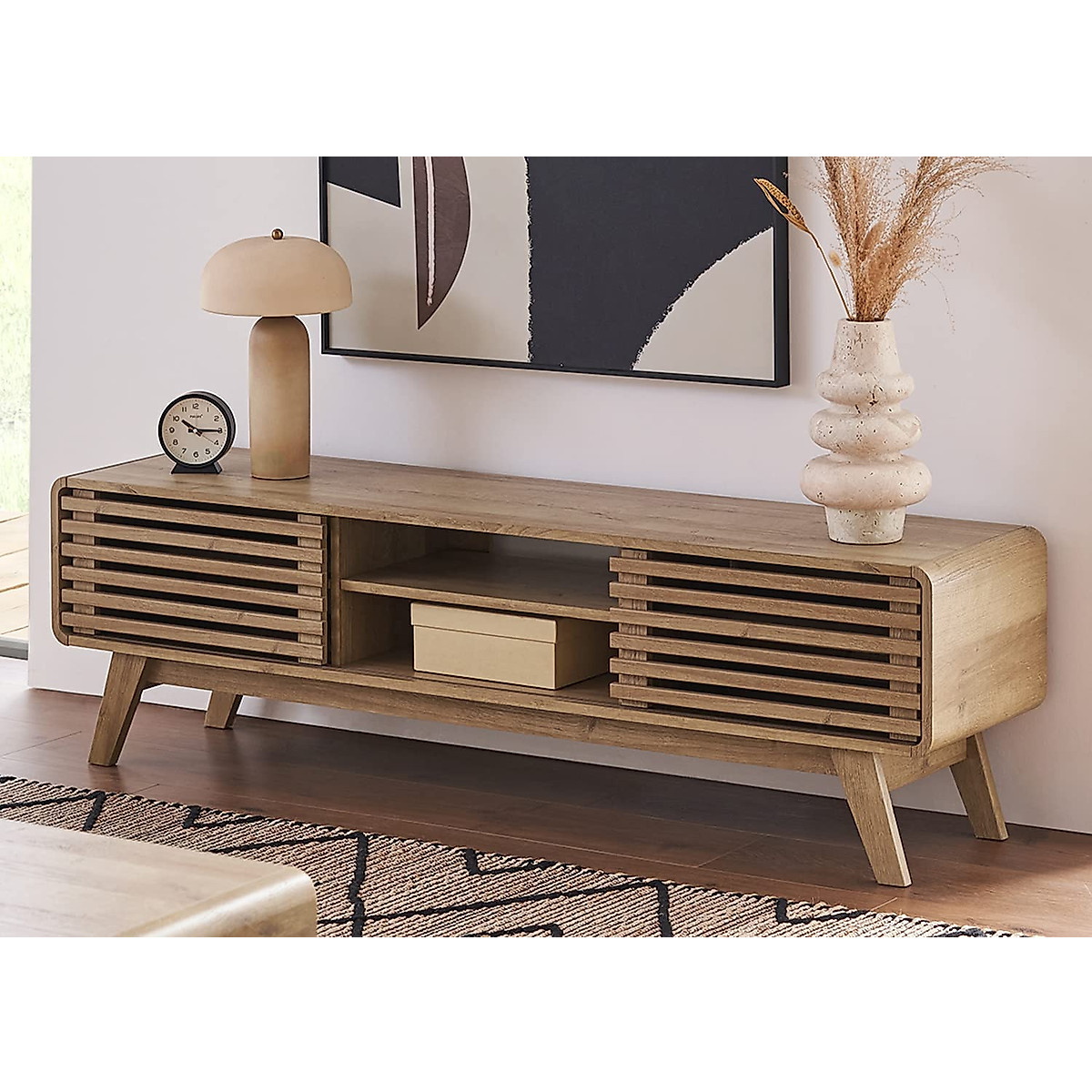 mopio Ensley TV Stand, Mid-Century Modern Television Stand for 55/60/65 inch TV, Farmhouse Entertainment Center with Storage, Media Console Credenza Table for Living Room, Bedroom (Oak, 59")