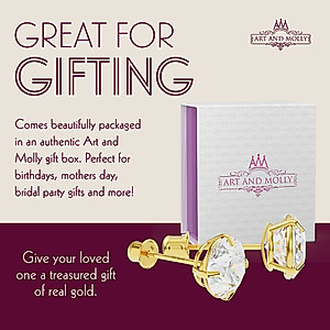 14k Gold Solitaire Round Cubic Zirconia Stud 3 Pair Earring Set (3mm, 4mm, 5mm) (yellow-gold)