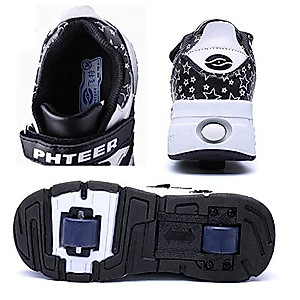 UGUHU Shoe with Wheels Retractable Skateboarding Outdoor Roller Skate Shoes Wheels Shoes Cross Trainers Sneakers for Boys Girls,WhiteDoubleWheel-32