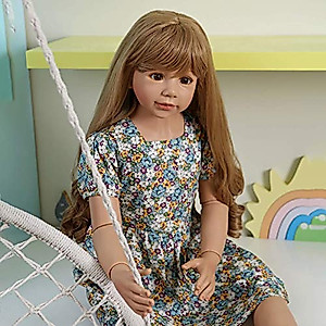 Gaozhi 48 inches Realistic Huge Toddler Reborn Dolls Standing Girl Long Blonde Hair Full Body Silicone Child Mannequin Stand Life Like Doll Girl Model Ball Jointed Doll