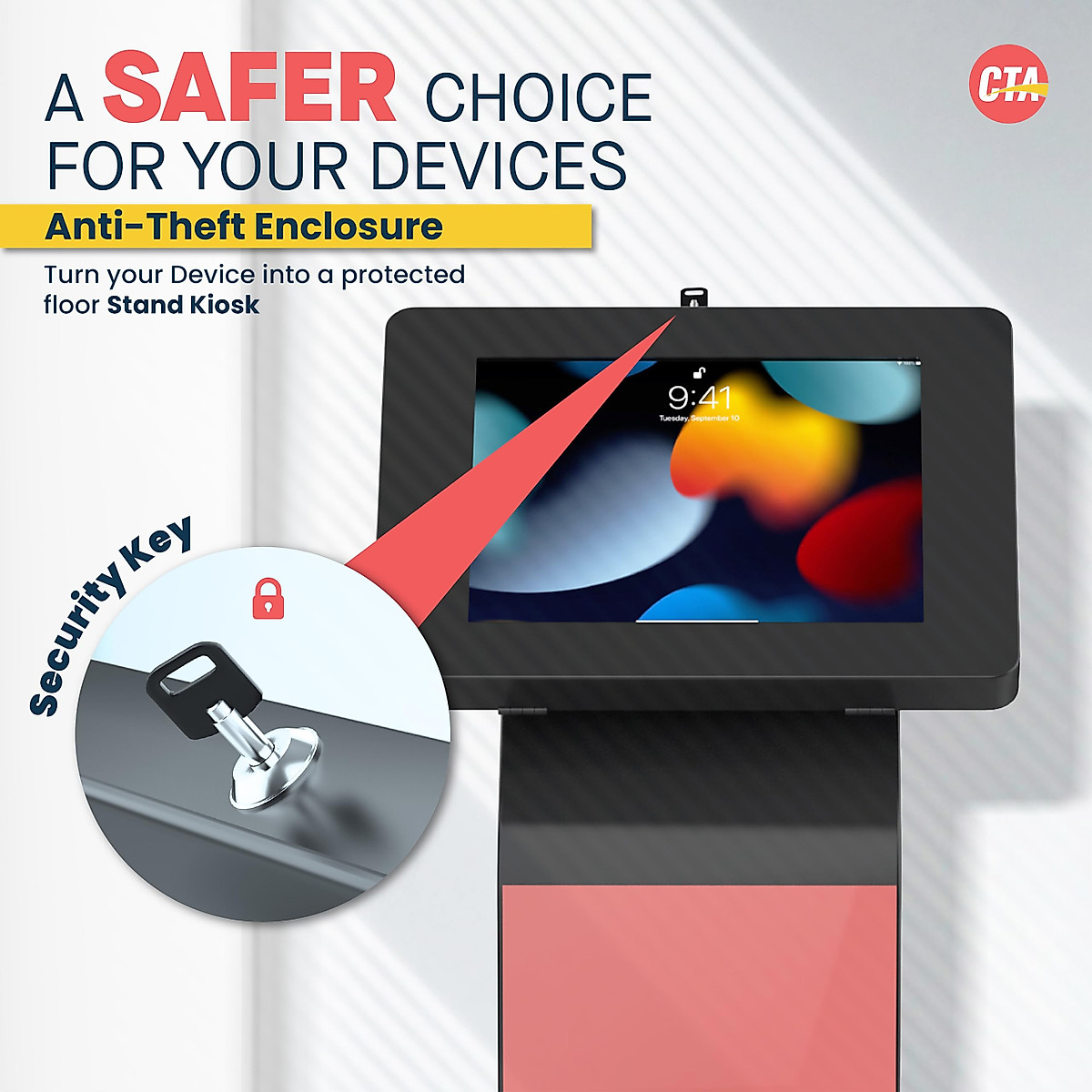 Premium Kiosk Floor Stand - CTA Locking Floor Stand Kiosk - IPad 10th Gen 10.9-Inch - IPad 7/8/9 Gen 10.2-Inch - IPad Pro 11" - IPad 5/6 Gen - Surface Go - Galaxy Tab S5E & More - Black (PAD-PARAF)