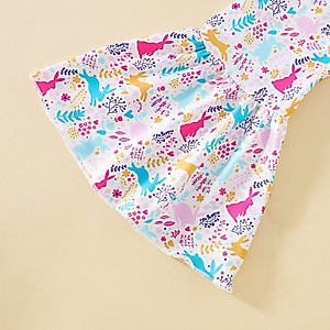 Wytyjxccyy Toddler Baby Girls Easter Outfits Bunny Fly Sleeve Shirts Blouse Top Bell Bottoms Pants Headband Summer Clothes Set (Green Print Rabbit,2-3T)