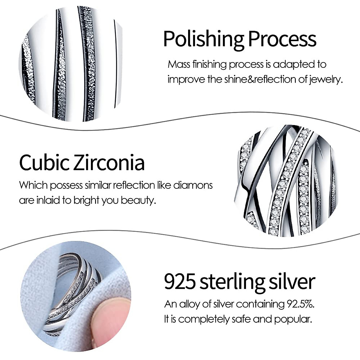 KUNSIR 925 Sterling Silver Rings Classic Cubic Zirconia Eternity Promise Statement Anniversary Wedding Bands Engagement Rings for Women Infinity Forever Love Ring Size 7-9