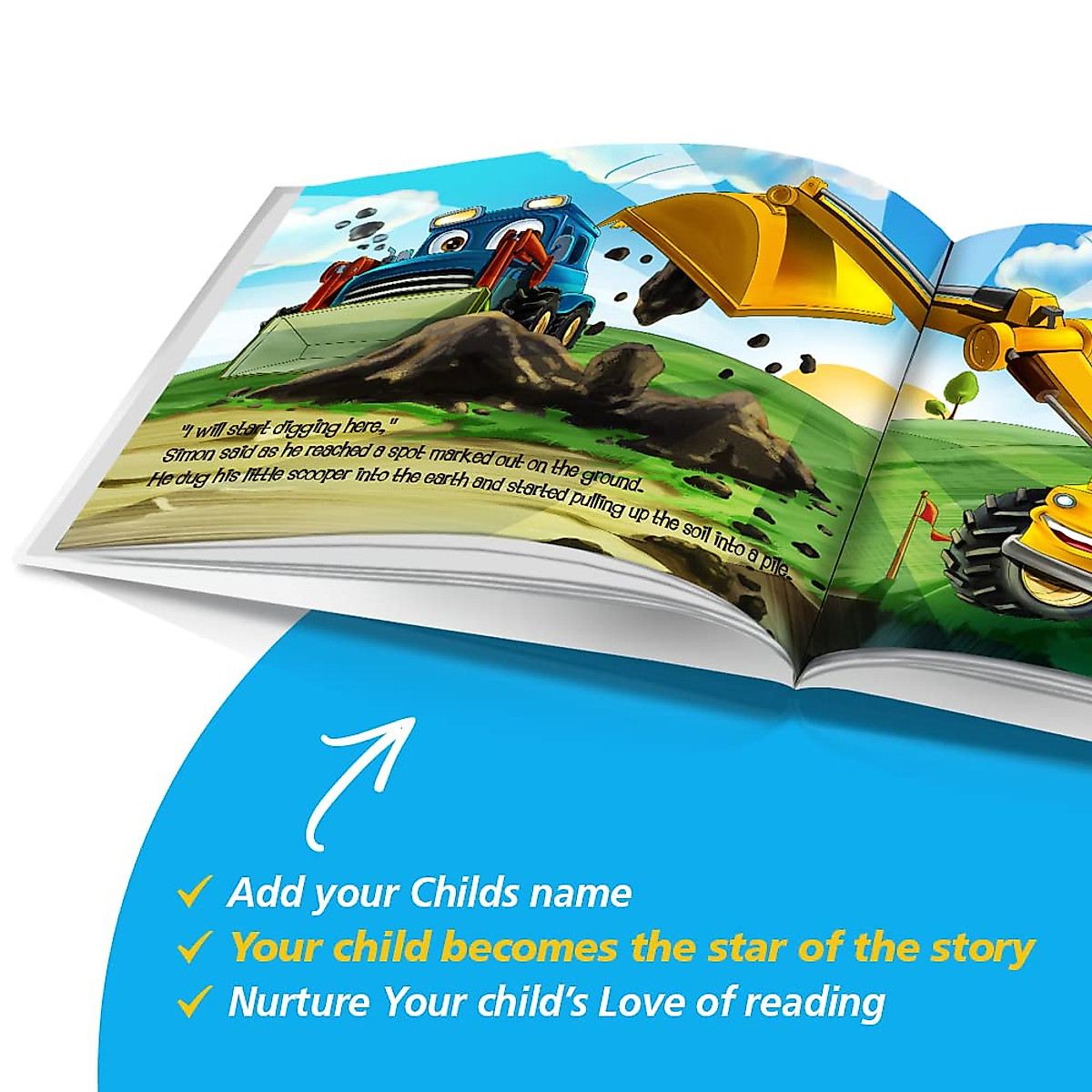 Personalized Story Book by Dinkleboo - The Little Digger Story - Teaches Your Child About Teamwork - for Children Aged 0 to 8 Years Old - Soft Cover - Smooth, Glossy Finish (8"x 8")