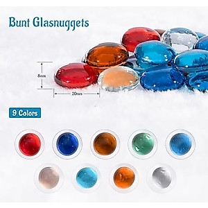 ABSOFINE Glass Gems, 900g Blended Fire Glass Beads,Colour Glass Stones Flat Bottom Beads for Home Decorative Art Craft Vase Filler(About 200 PCS)