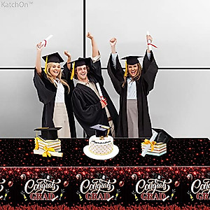 Congrats Grad Graduation Tablecloths - 3 Pack, Red Congrats Grad Tablecloth | Graduation Tablecovers, Red and Black Graduation Decorations 2023 | Plastic Class of 2023 Graduation Party Tablecovers