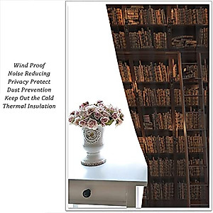 Mysterious Library Curtains, Retro Bookcase with Secret Door, Vintage Bookshelf Bookcase Print Thermal Insulation Rod Pocket Blackout Window Drapes for Living Room Bedroom 42x45 Inch