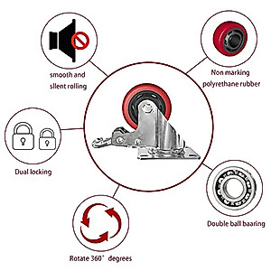 Caster Wheels 3 inch Set of 4, with Safety Dual Locking Bearing Casters, and Polyurethane Foam No Noise Wheels, Heavy Duty - 250 Lbs Per Casters(Bonus of 2 Hardware Kits)