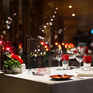 Blulu 12 Packs 5 x 7 Inch Clear Blank Acrylic Sign with Stands White and Gold Pen Set Acrylic Wedding Signs Blank with Holder Menu Table Number Display Picture Stand for Wedding Restaurant Party