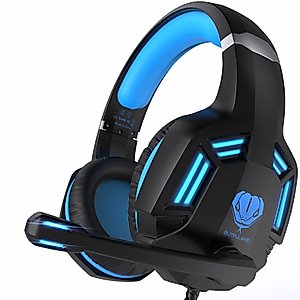 Gaming Headset for PS4, PC, Xbox One, PS5, for Nintendo Switch, Wired Over Ear Headphones with Stereo Surround Sound, Noise-Cancelling Microphone, LED Lights for Kids Adults, Red