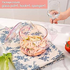 1.5L/51oz/6cups, Pink Glass Pots for Cooking on Stove Glass Pot with Lid Glass Pots for Cooking Glass Cooking Pot Heat Resistant Glass Saucepan Simmering Cooking Pasta Vegetable Soup Salad