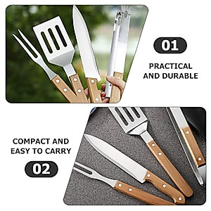 GANAZONO 5 Sets Barbecue and Fork Tools Chef Carving Fork Poultry Serving Fork Camping Reusable Flatware Outdoor BBQ Home Tools Outdoor Barbecue Tool Heavy Grill Travel Wooden Handle