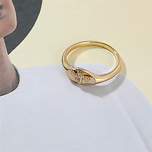 COLORFUL BLING 1-2 Pcs Dainty Signet Bee Ring Copper Handmade Minimalistic Unique Engraved Statement Honeybee Finger Ring for Women-2 pcs 9