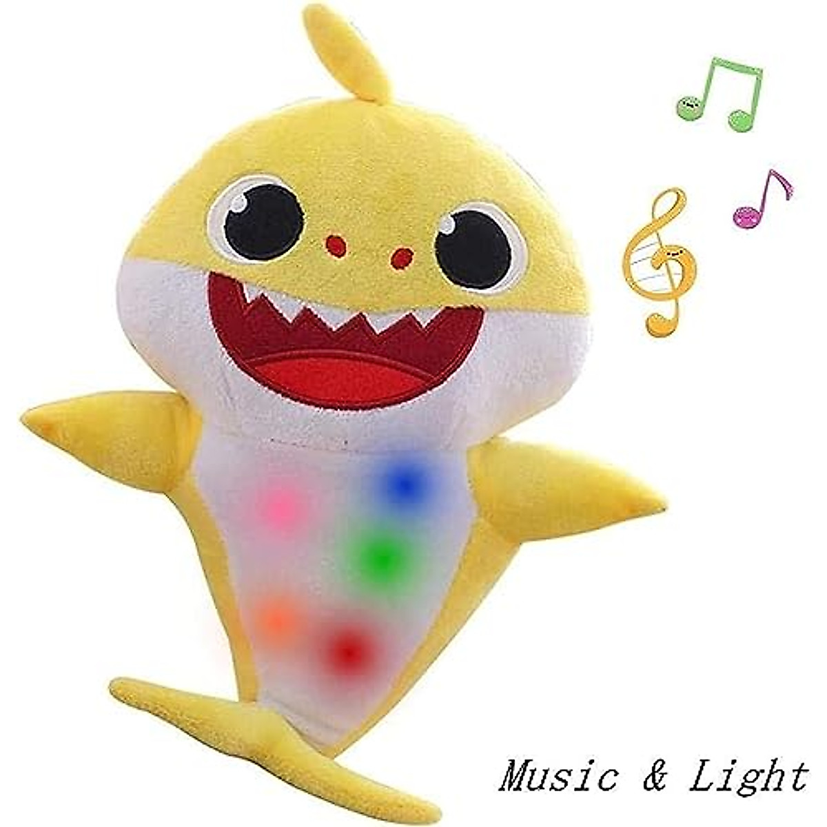 Baby Cute Plush Toy Plush Shark Toy That Sings with Music and Luminous Light is The Best Birthday Gift for Children … (Yellow)