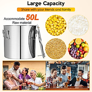 Rengue Alcohol Still 13.2 Gal, 50L Stainless Steel Alcohol Distiller Copper Tube with Thumper Keg, Home Brewing Kit Build-In Thermometer for DIY Whisky Wine Brandy Silver