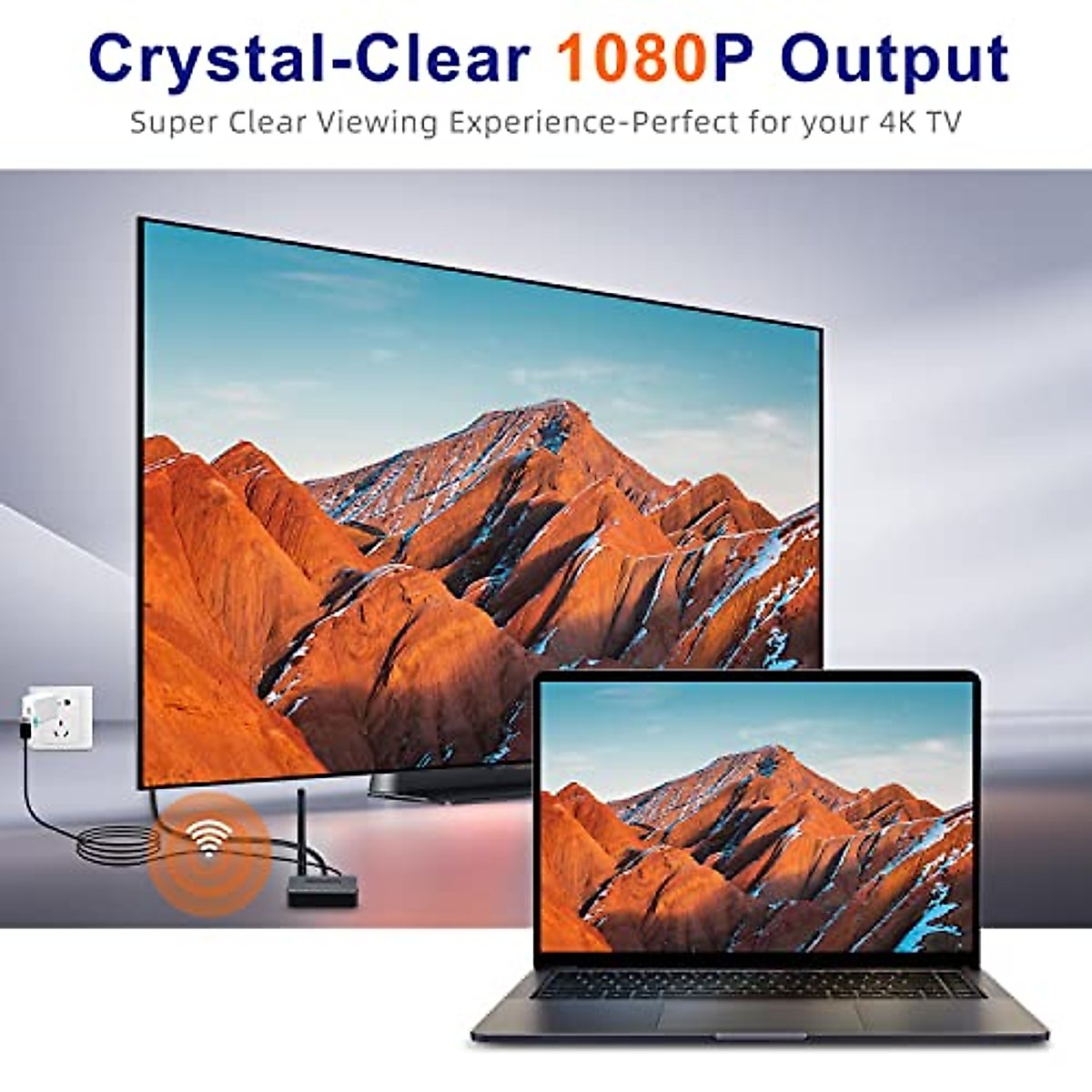 Wireless HDMI Display Adapter,HDMI Wireless Transmission,Ultra HD Adapter Streaming Video【One-Click to Connect】 Wireless Presentation Facility Compatible for Android,iOS,Windows and MacOS