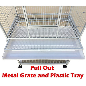 64" Extra Large Wrought Iron Chewproof 4-Levels Tight 1/2-inch Bar Spacing Ferret Chinchilla Sugar Glider Mice Rat Home Cage with Removable Stand On Wheels
