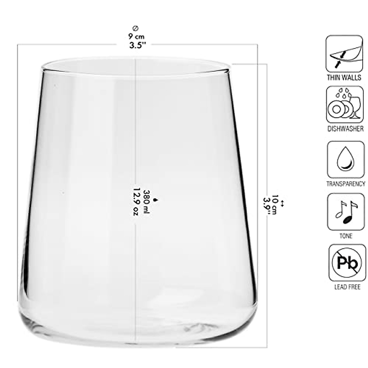 Krosno Water Juice Drinking Glasses | Set of 6 | 12.9 oz | Avant-Garde Collection | Crystal Glass | Perfect for Home, Restaurants and Parties | Dishwasher Safe