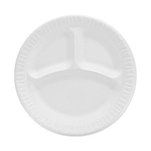 Dart 9CPWCR 9 in White Unlaminated Foam 3 Comp Plate (Case of 500)