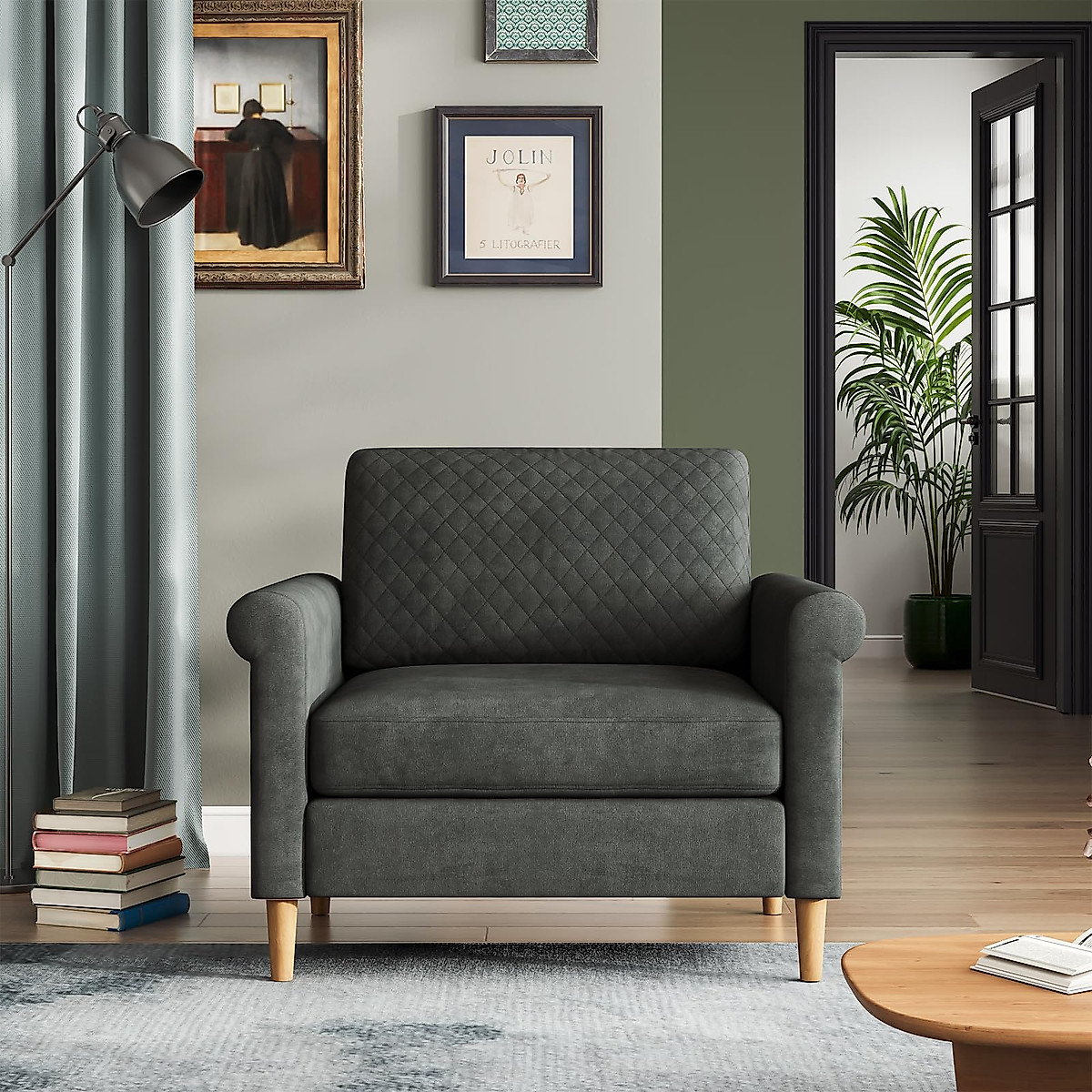 Vesgantti 65'' Sofa +31.5"Accent Chair,2-Seater Sofa Couch+Armchair,Foam Pocket Spring Hybrid Modern Loveseat Sofa+Chairs,Upholstered LoveSeat Couch chair for Livingroom,Bedroom,Small Space etc, Grey