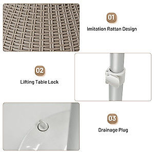 Tangkula Outdoor Cool Bar Table, Rattan Style Patio 8 Gallon Beer and Wine Cooler, All-Weather Ice Bucket w/Height Adjustable Top, Drainage Plug, 3-in-1 Cocktail Coffee Table for Party, Pool (Coffee)