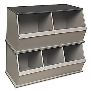 Badger Basket Three Bin Stackable Toy Storage Cubby Organizer - Woodgrain/Gray