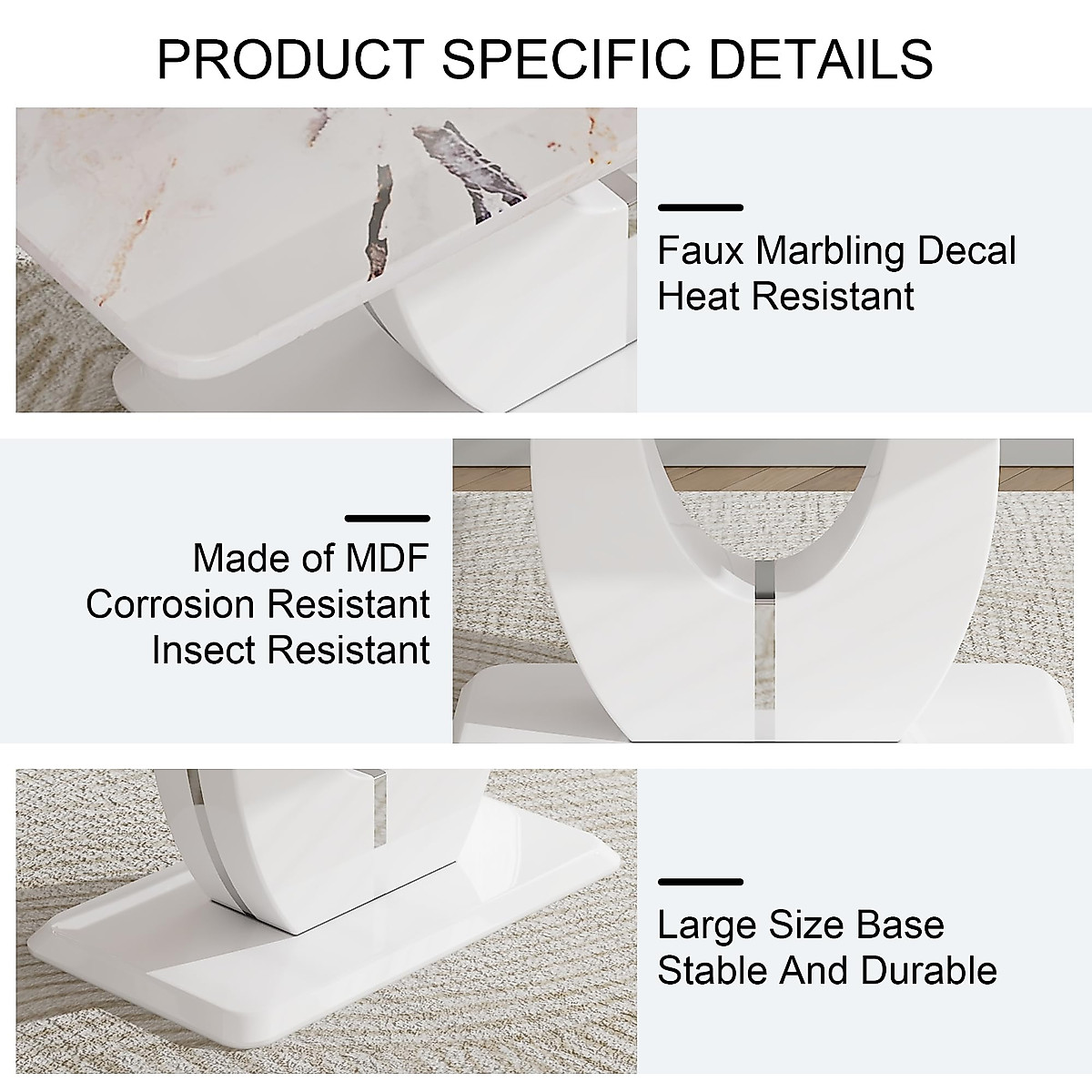 Pvillez White Dining Table Set for 6,Faux Marble Kitchen Table Set,63" Dining Room Table Set with Chairs,Modern Dinner Table Set with Marble Grain Top,7 Piece Dining Table Set