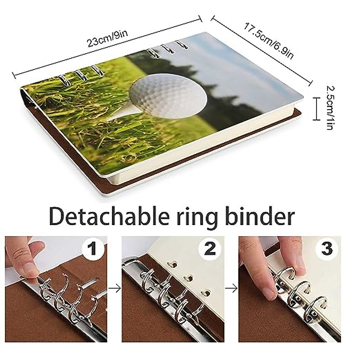 Golf Sport Notebook Cover 6-Ring Binder Portable Planner Book Loose-Leaf Cover for Home Office