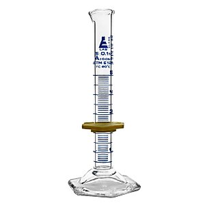 EISCO - Graduated Cylinder, 5mL - ASTM, Class A Tolerance ±0.05mL - Protective Collar, Hexagonal Base - Blue Graduations - Borosilicate 3.3 Glass