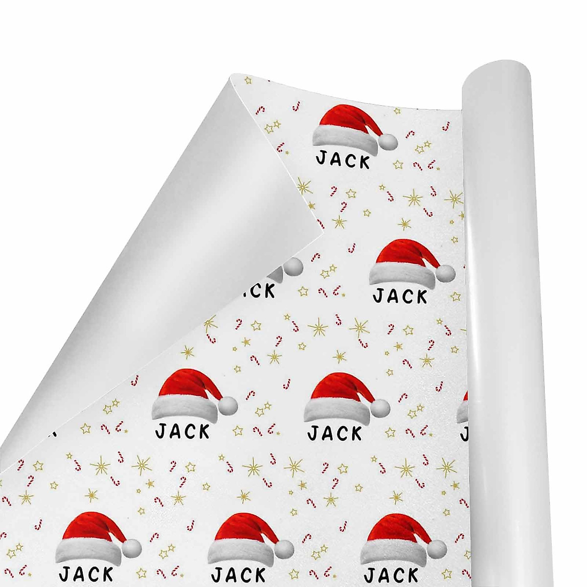 YESCUSTOM Personalized Name Wrapping Paper, 58"x23" Custom Christmas Wrapping Paper Rolls with Santa Hat candy cane, Christmas Gift Wrap for Him Her Boys Girls Mom Dad