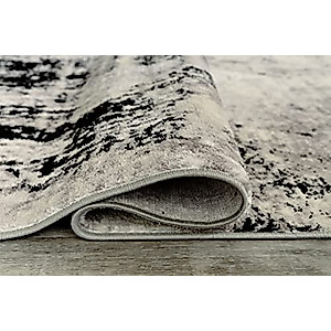 Signature Design by Ashley Zekeman Contemporary 8 x 10 Medium Pile Abstract Design Rug, Black, Cream & Gray