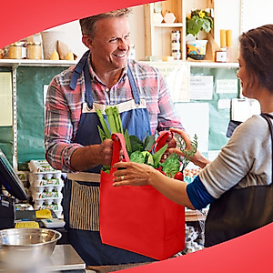 Reginary 50 Pieces Reusable Totes Bag Bulk Shopping Bags Non Woven Grocery handbag with Handles Foldable for Boutiques(Red)