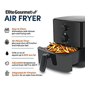 Elite Gourmet EAF-3218 Personal 1.1Qt. Compact Space Saving Electric Hot Air Fryer Oil-Less Healthy Cooker, Timer & Temperature Controls