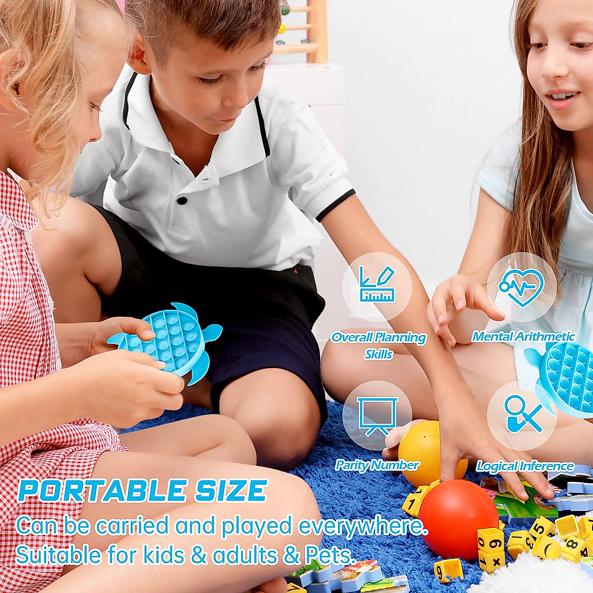 NiHealth Push Pop Bubble Fidget Sensory Toy Sea Turtle Fidget Toy for Special Needs Stress Reducer Anxiety Relief Popper Game Board Silicone Squeeze Toy for Kids and Adults (Blue)
