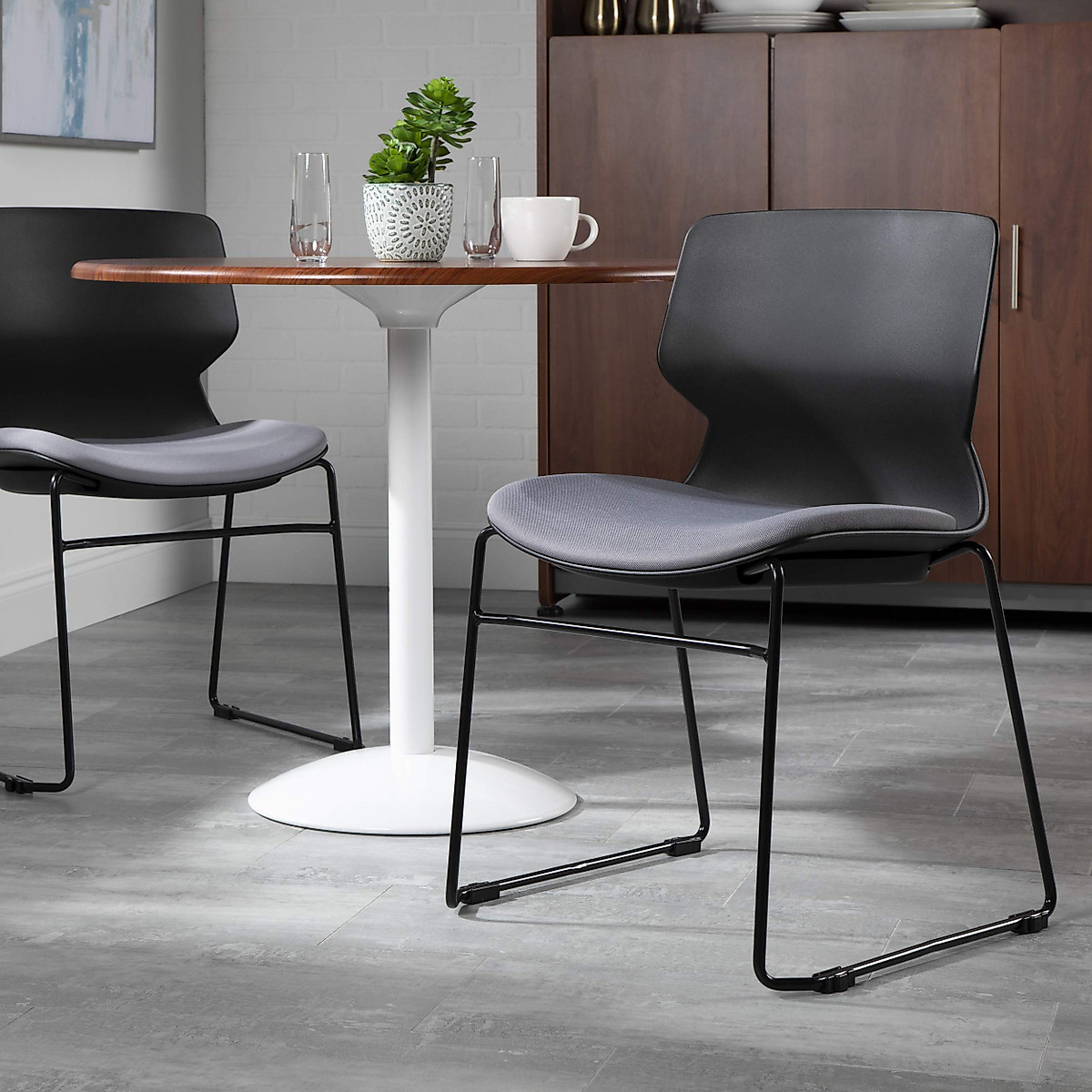 HON Basyx Contempo Guest Chair, Sled Base, 2 Pack, Black/Charcoal